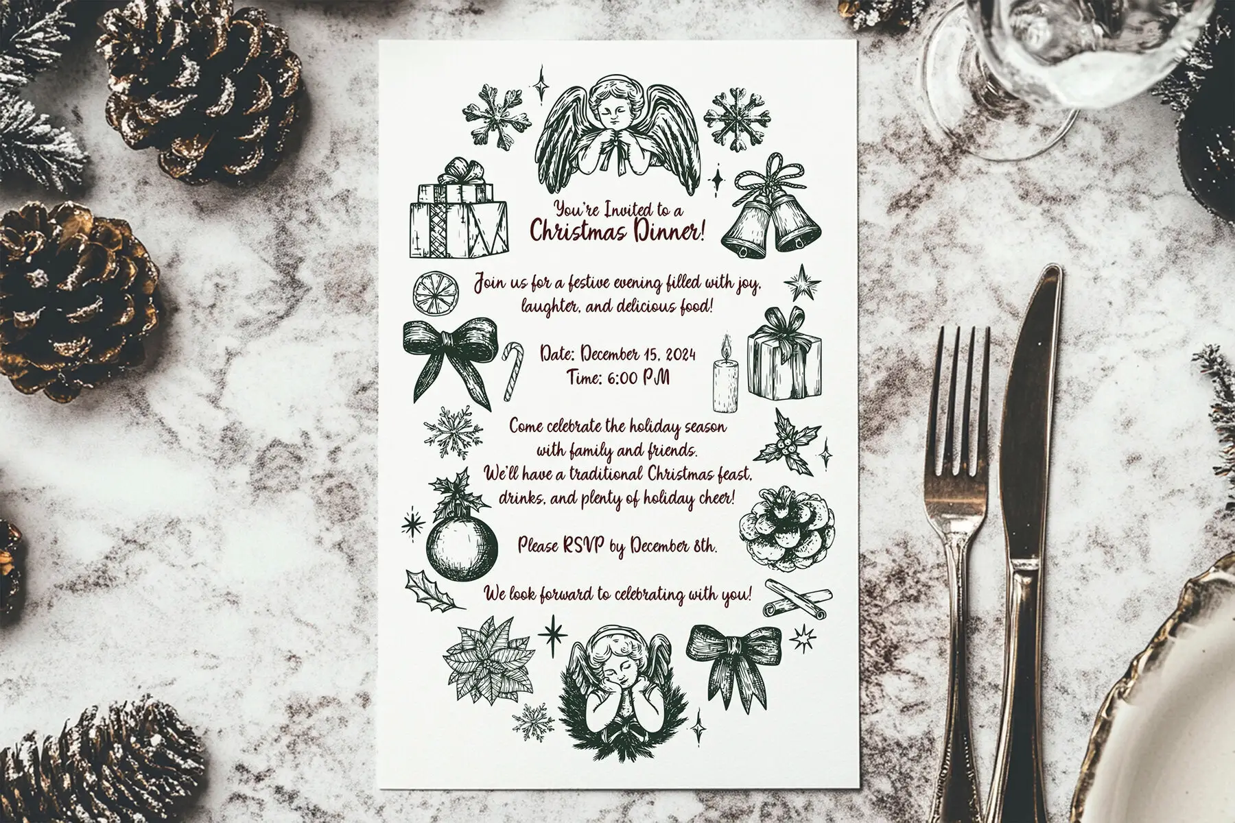 Vintage Charming Christmas Line Art Illustrations - YouWorkForThem