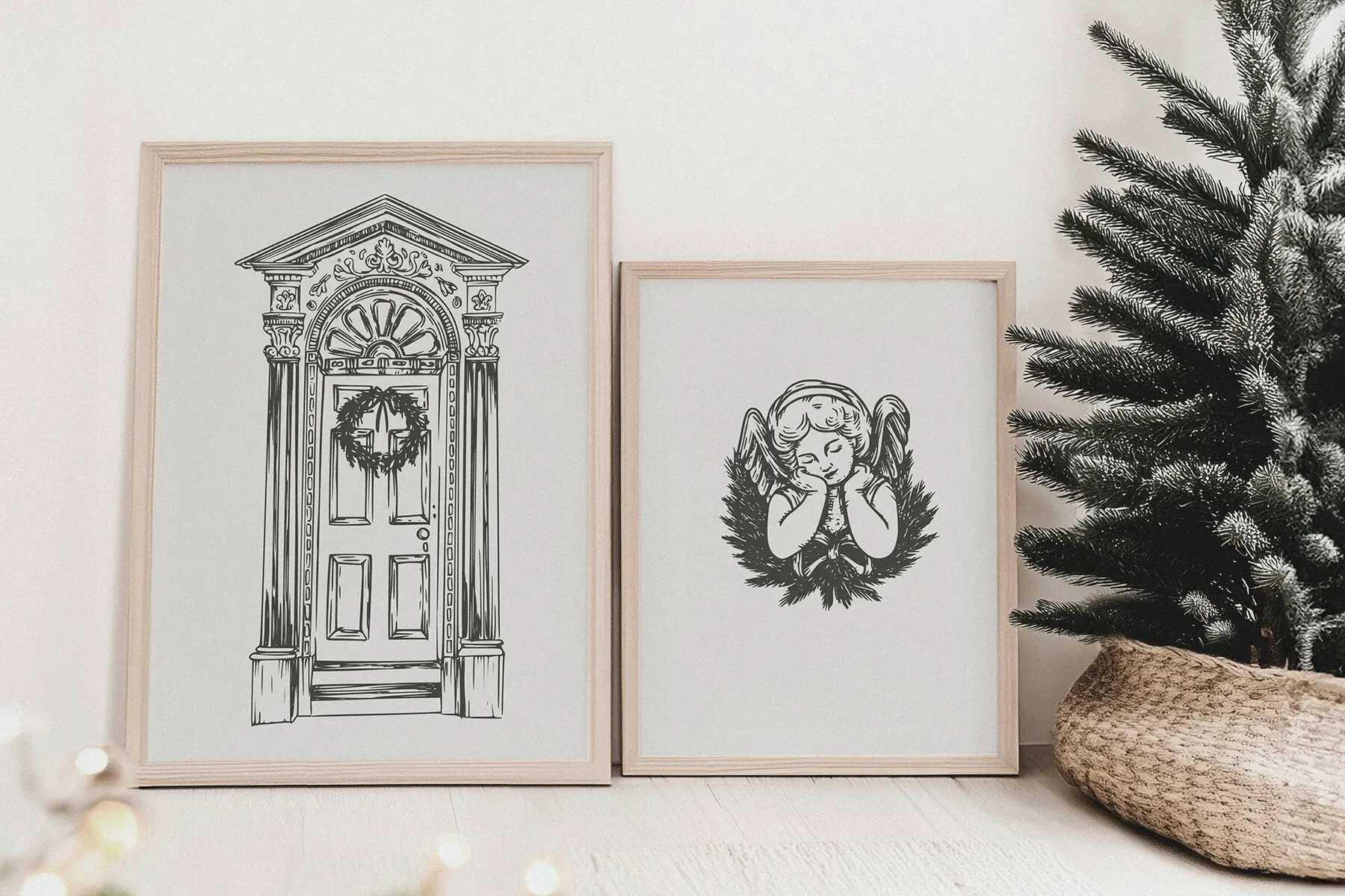 Vintage Charming Christmas Line Art Illustrations - YouWorkForThem