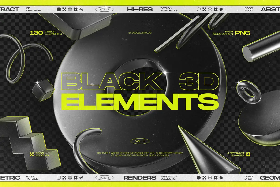 130 Black 3D Elements Collection Vol.1 3D - YouWorkForThem