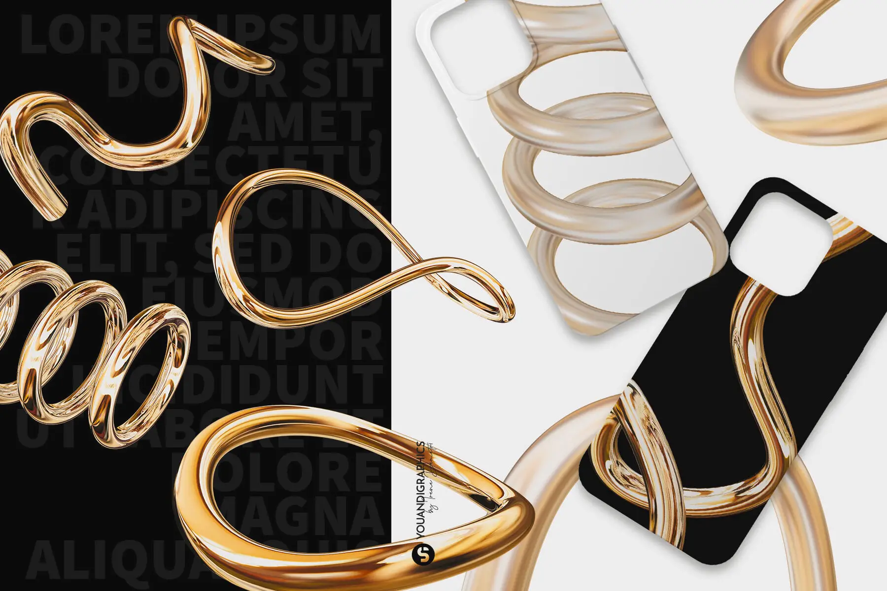 Golden Flow Abstract 3D Elements Graphics - YouWorkForThem