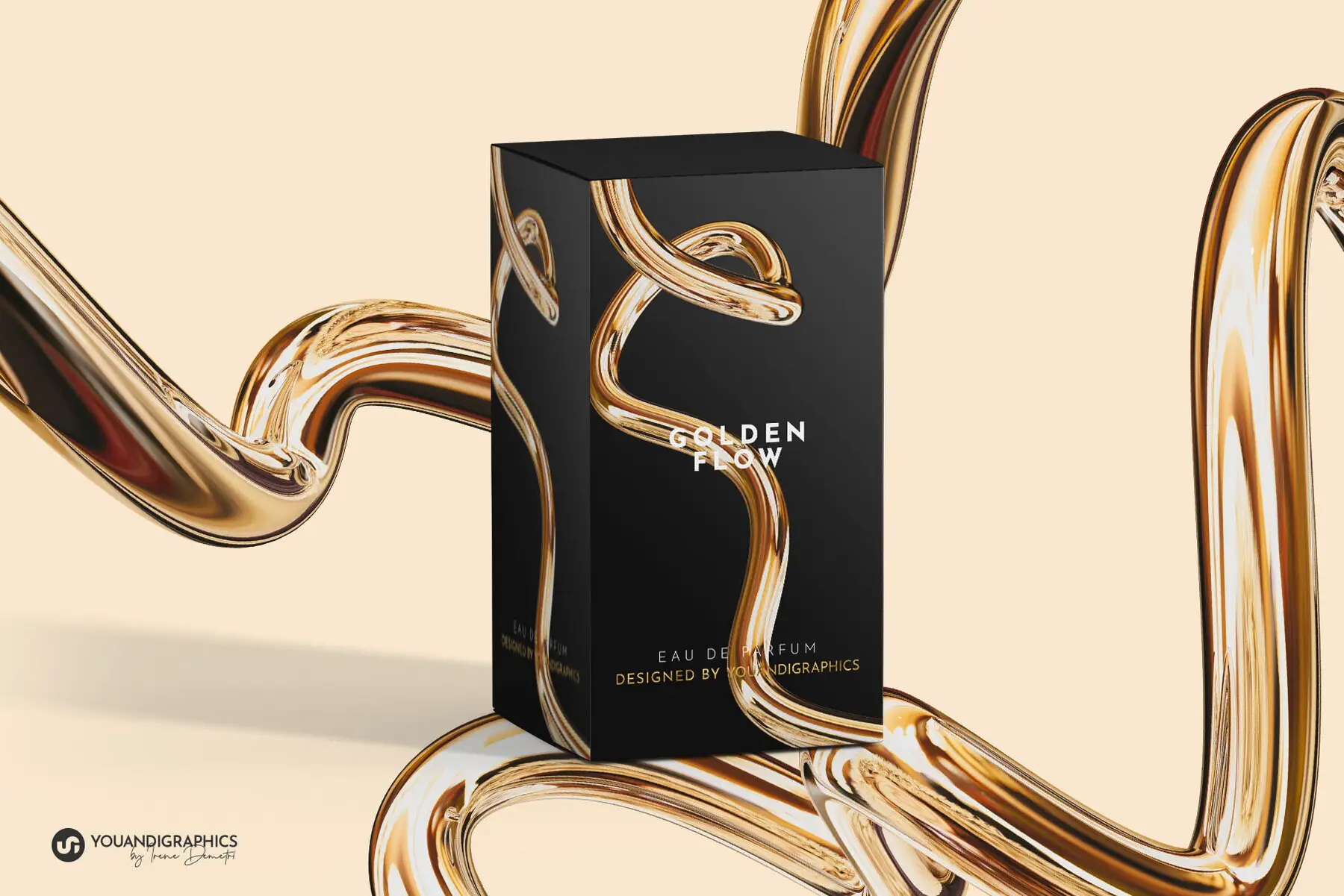 Golden Flow Abstract 3D Elements Abstract - YouWorkForThem