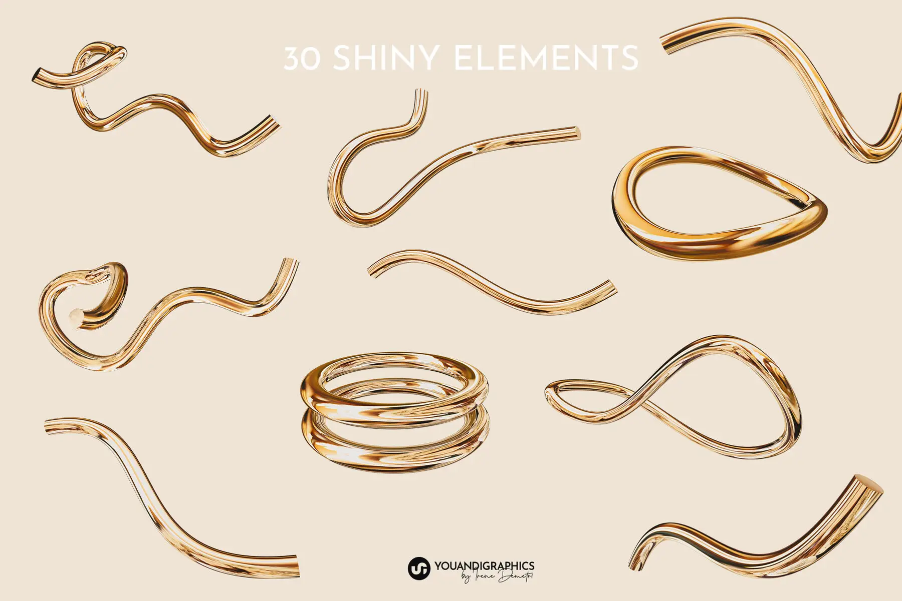 Golden Flow Abstract 3D Elements Abstract - YouWorkForThem