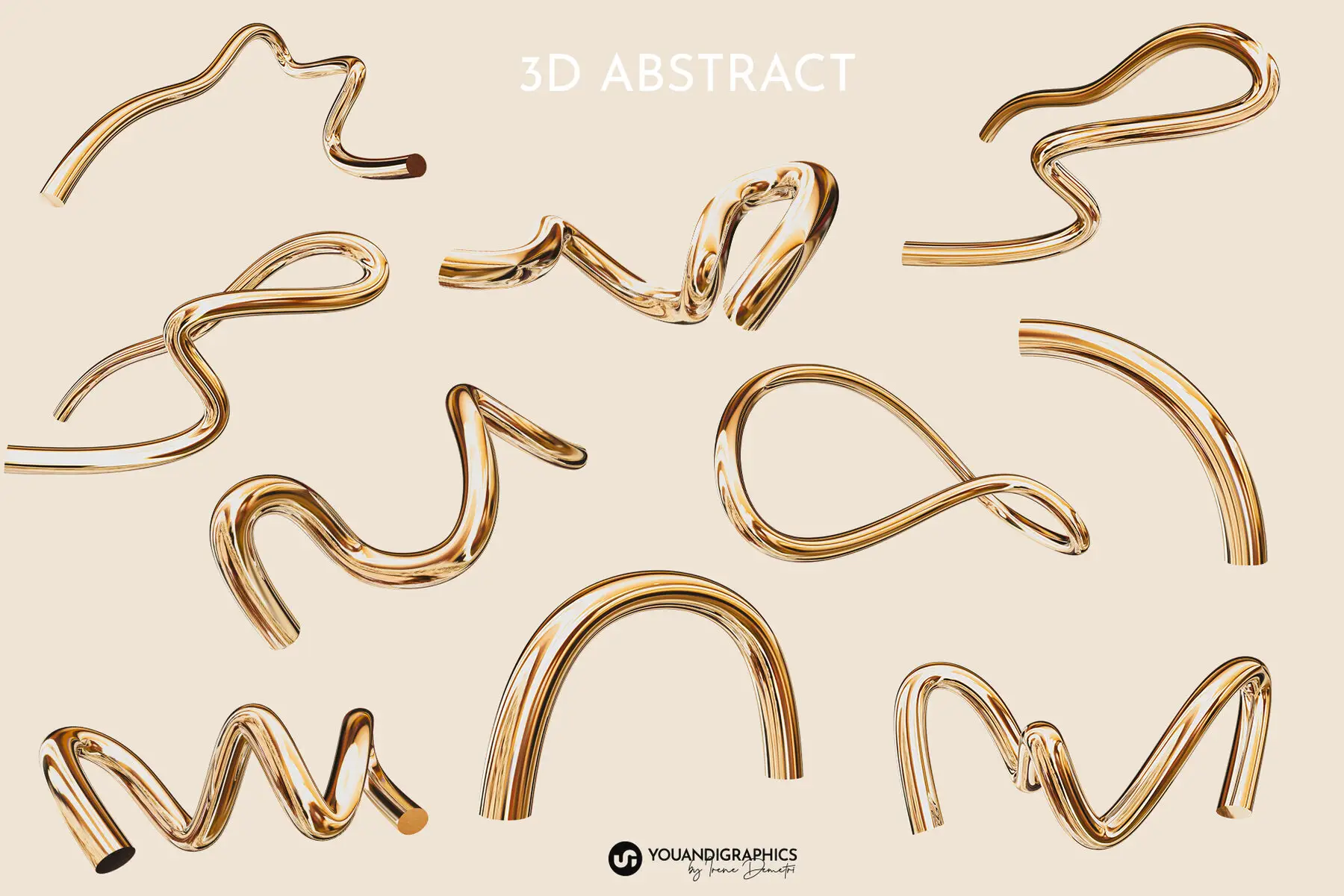 Golden Flow Abstract 3D Elements Abstract - YouWorkForThem