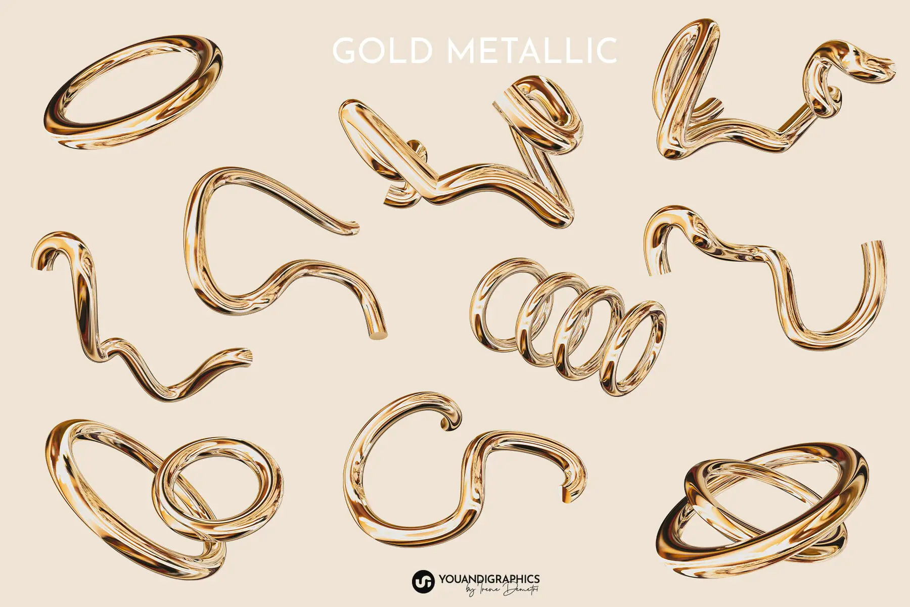 Golden Flow Abstract 3D Elements Abstract - YouWorkForThem