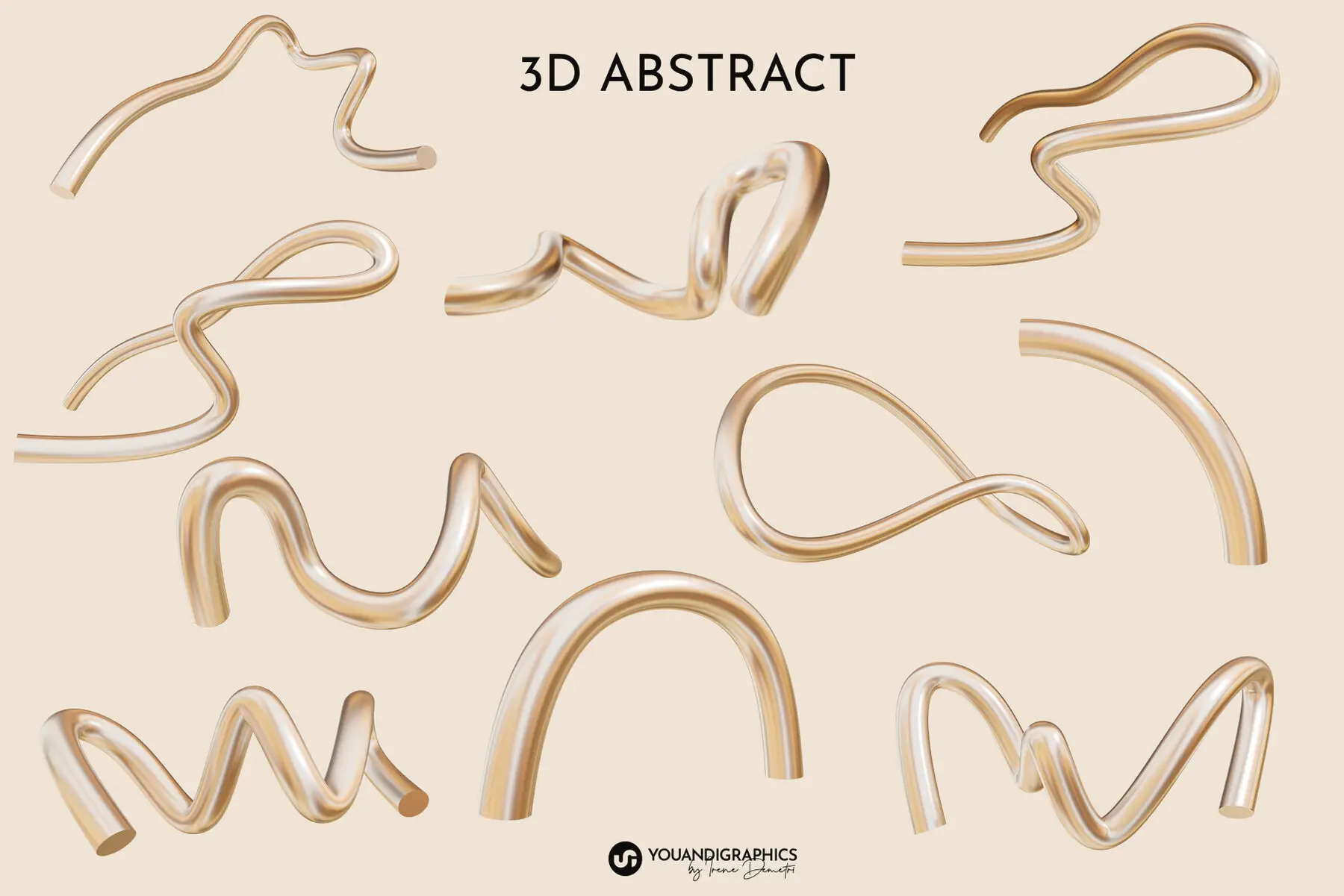 Golden Flow Abstract 3D Elements Abstract - YouWorkForThem