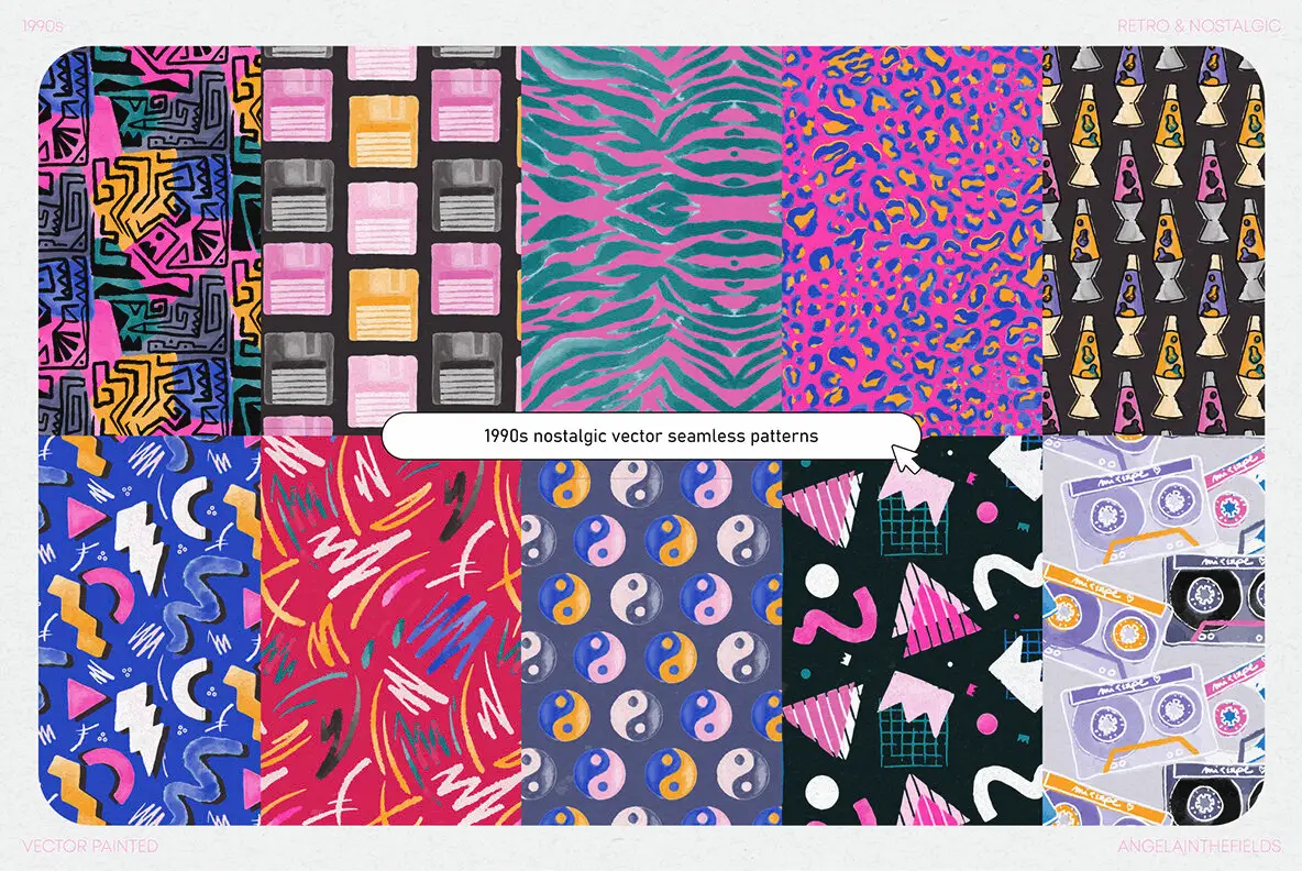 1990s Nostalgic Vector Patterns Graphics - YouWorkForThem