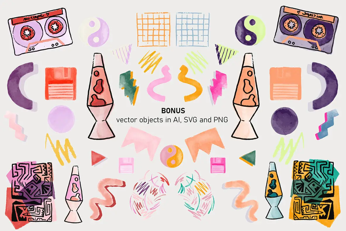 1990s Nostalgic Vector Patterns Patterns - YouWorkForThem