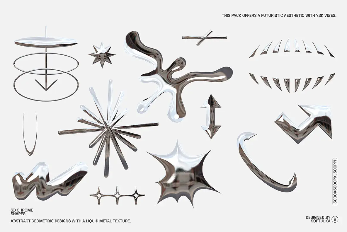 300 Abstract Chrome Shapes Pack Abstract - YouWorkForThem