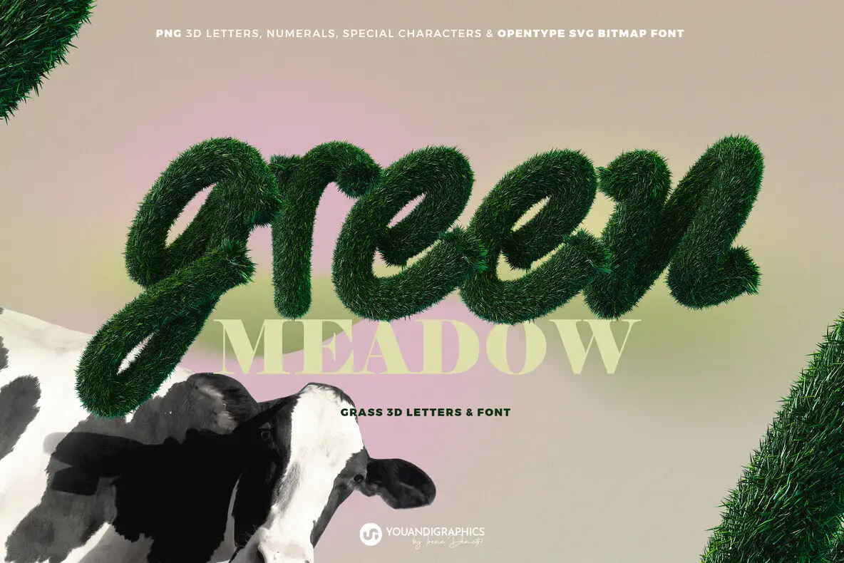 Green Meadow 3D Font and Letters Graphics - YouWorkForThem