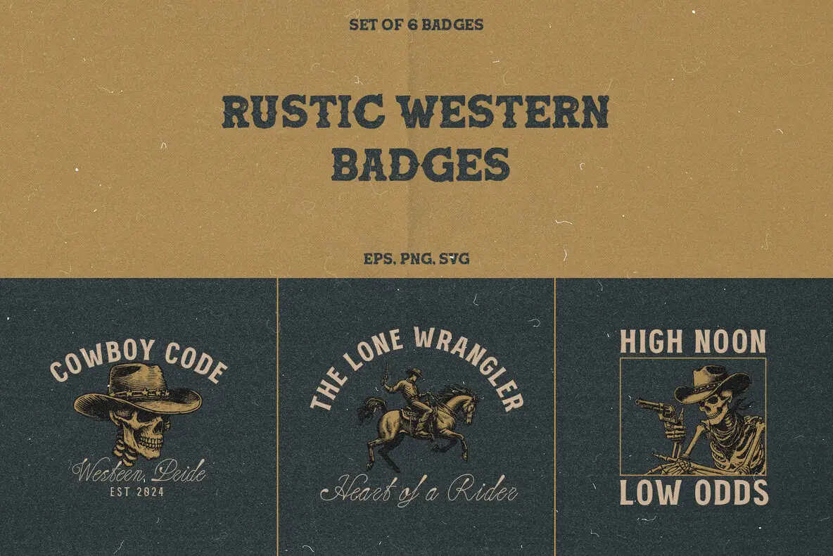 Rustic Western Badges Illustrations - YouWorkForThem