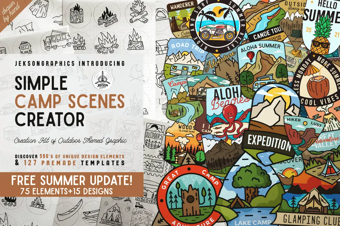 Simple Camp Scenes Logo Creation Kit Graphics - YouWorkForThem