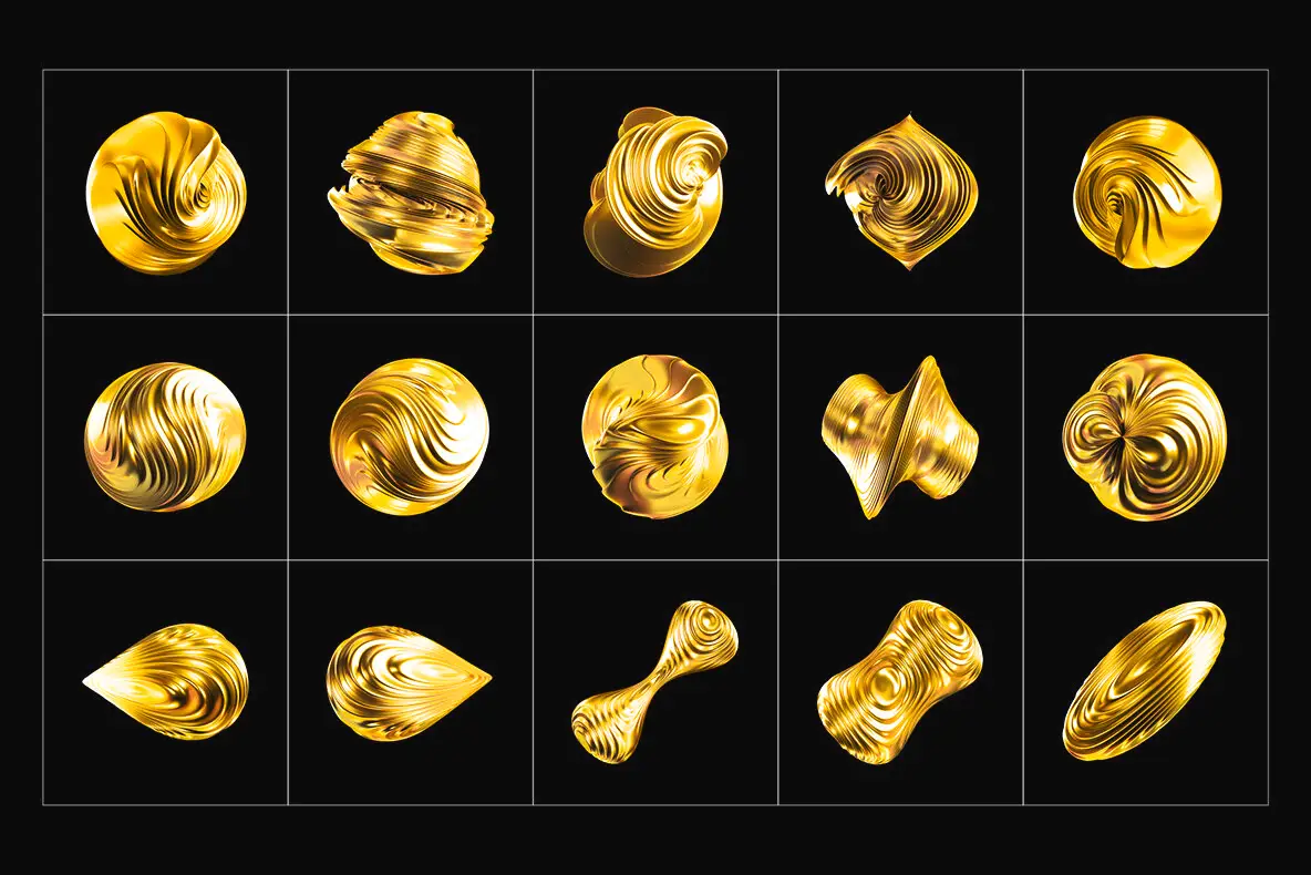 Abstract Gold 3D Shapes 3D - YouWorkForThem