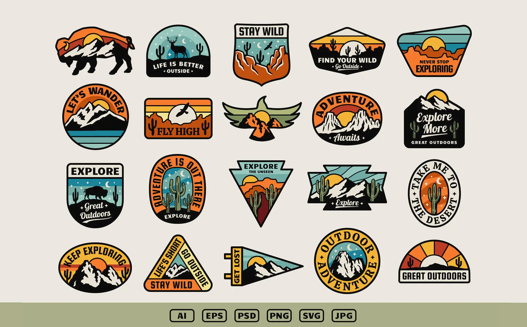 Outdoor Adventure Badges Logos - YouWorkForThem