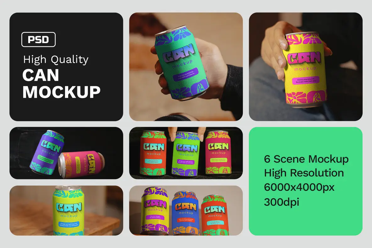 6 Realistic Scene Can Mockup - VOL 3 Mockups - YouWorkForThem