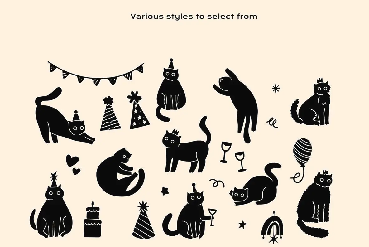 Party Cats Clipart Bundle Graphics - YouWorkForThem