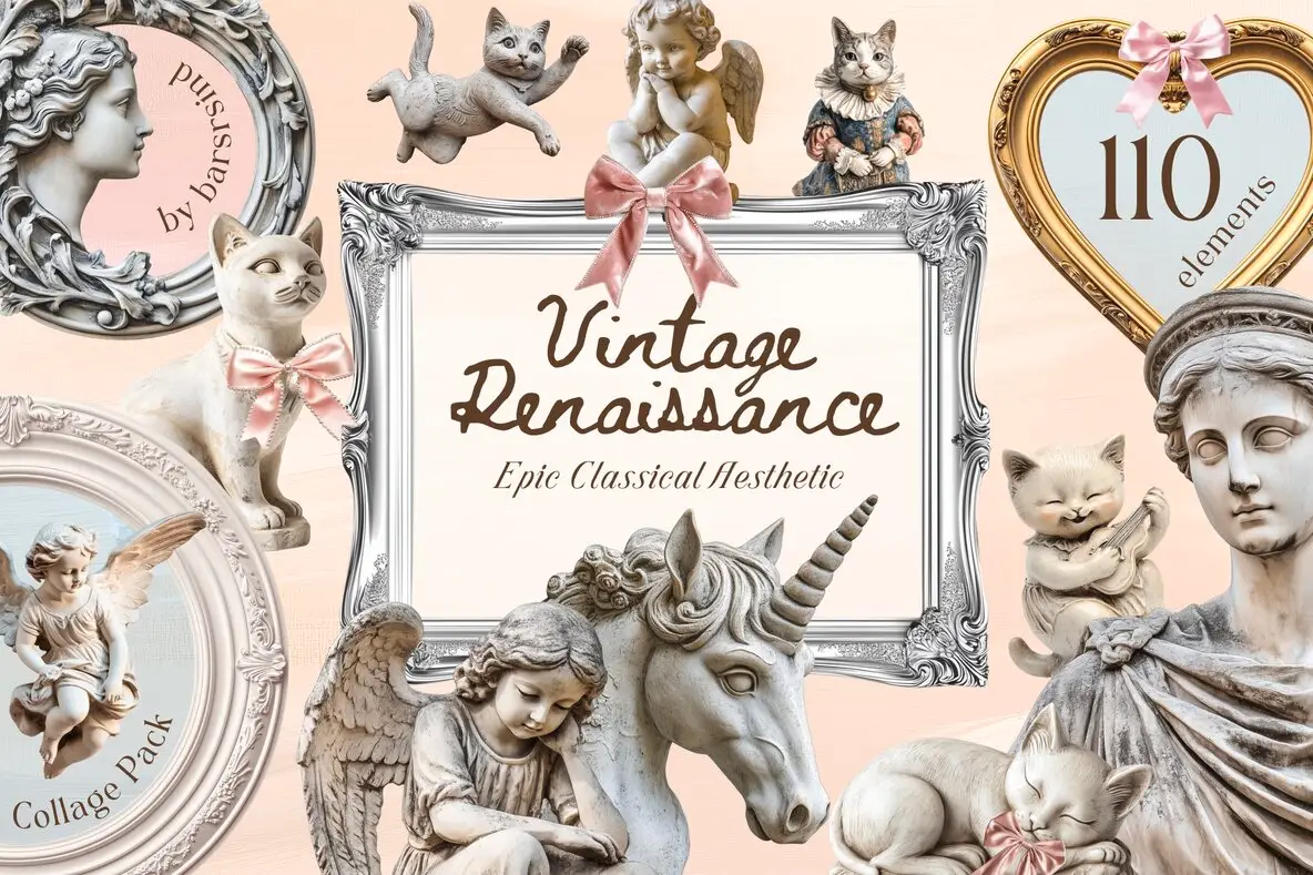 Vintage Renaissance Collage Pack Graphics - YouWorkForThem