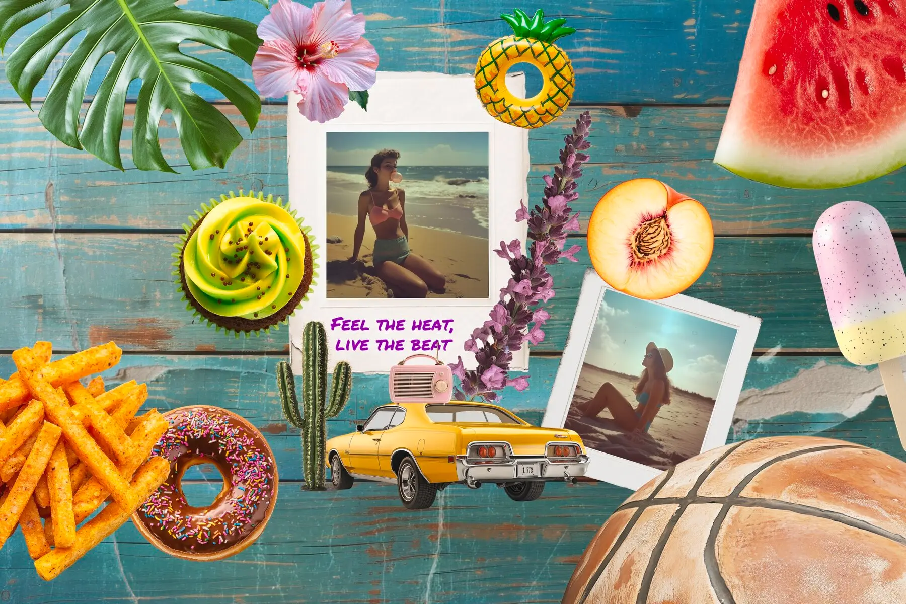 Retro Nostalgic Summer Collage Pack Graphics - YouWorkForThem