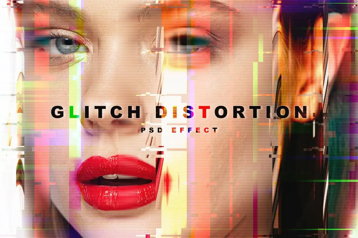 Glitch Distortion Image Effect Mockup - YouWorkForThem