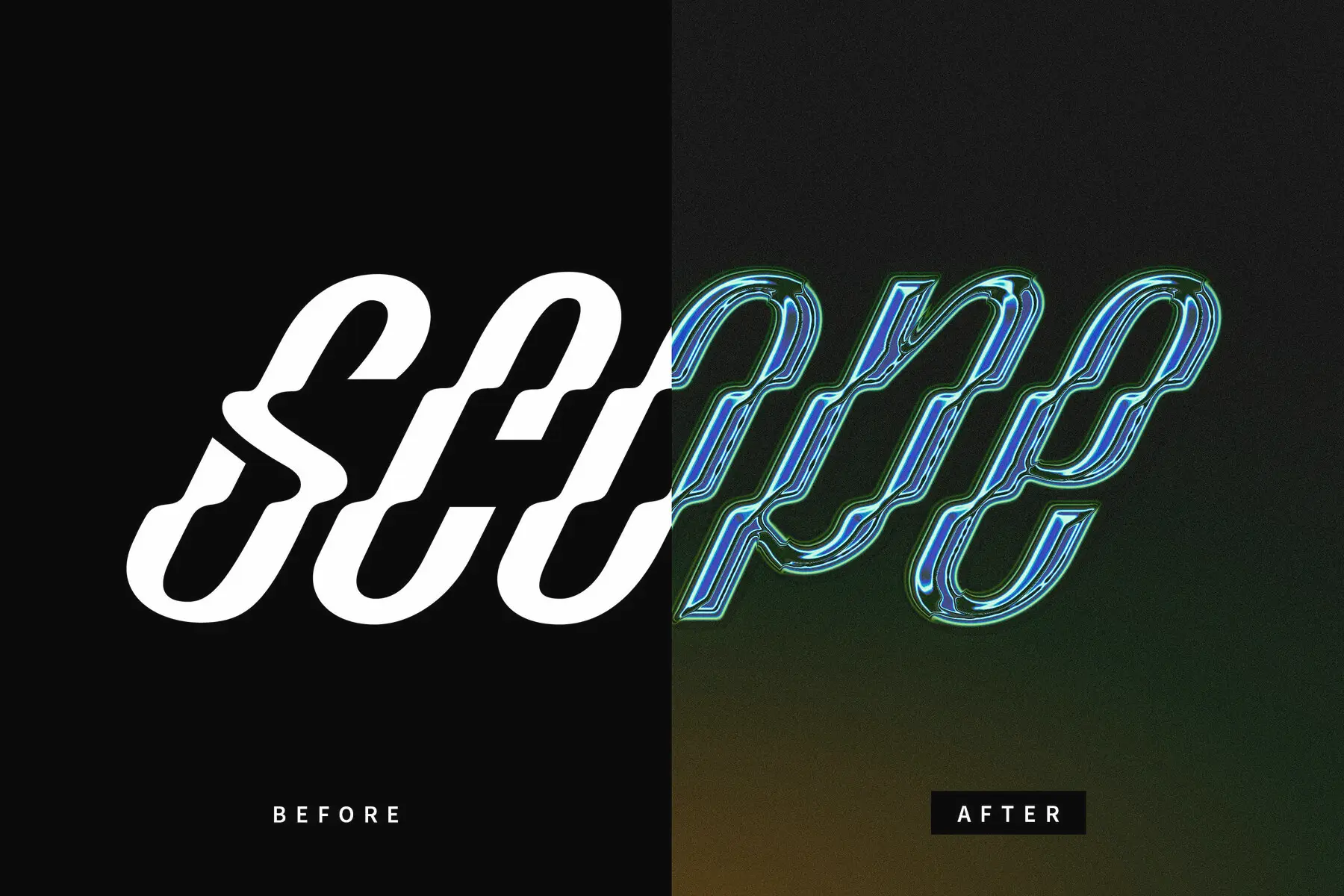 Blue and Green Chrome Text Effect Mockup - YouWorkForThem