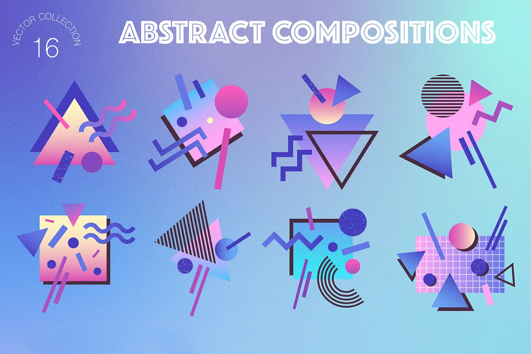 80s Retro Geometry Shapes and Gradients Gradients - YouWorkForThem