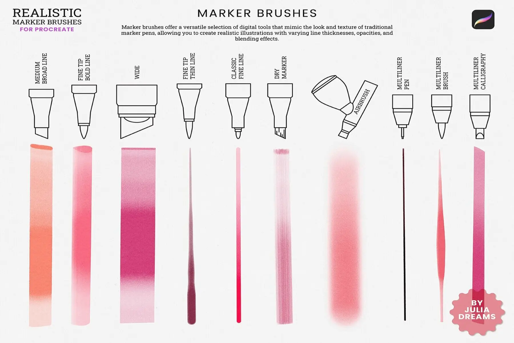 Realistic Marker Brushes Procreate - YouWorkForThem