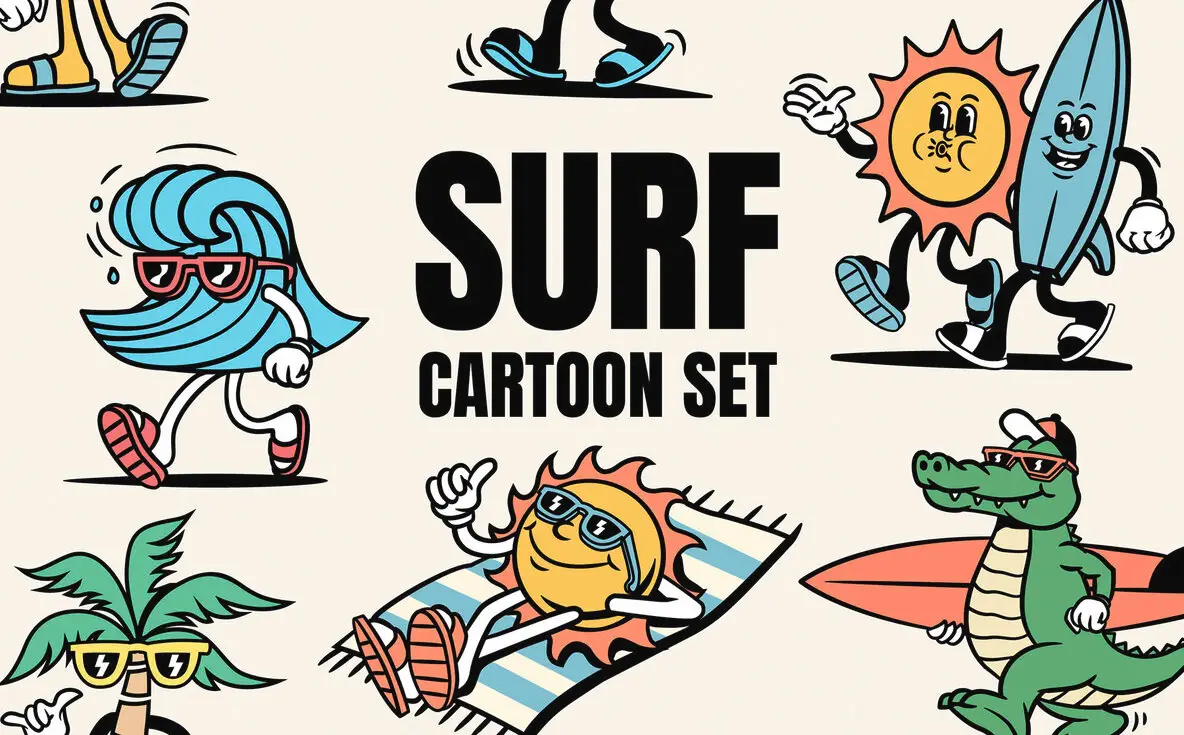 Surf Cartoon Set Cartoon - YouWorkForThem