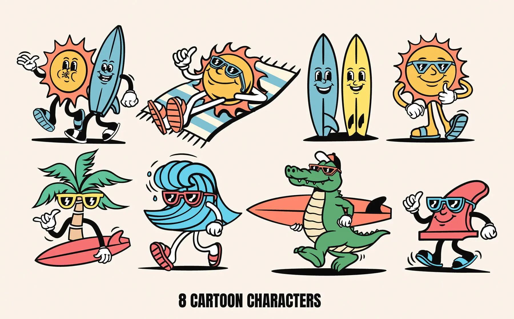 Surf Cartoon Set Cartoon - YouWorkForThem