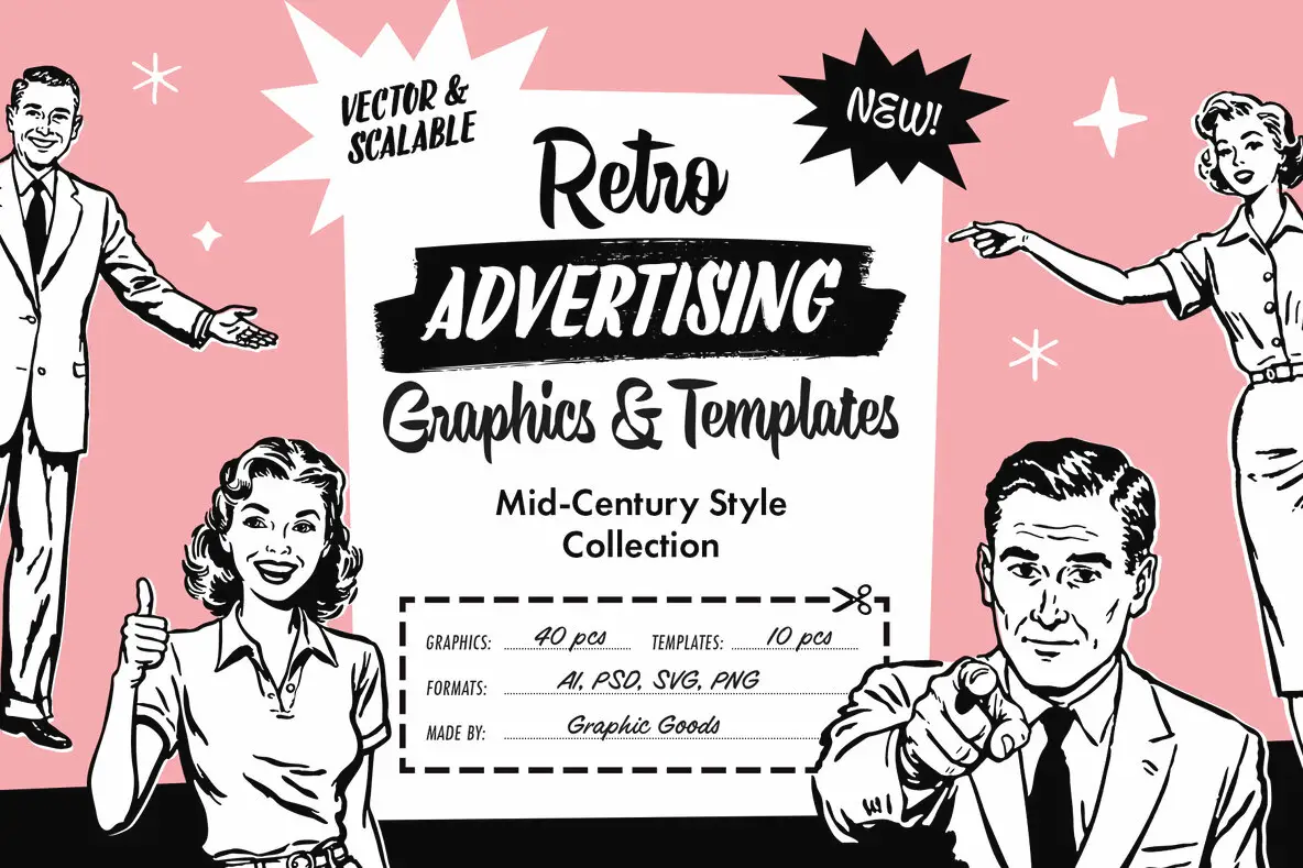 Retro Ad Graphics and Templates Graphics - YouWorkForThem