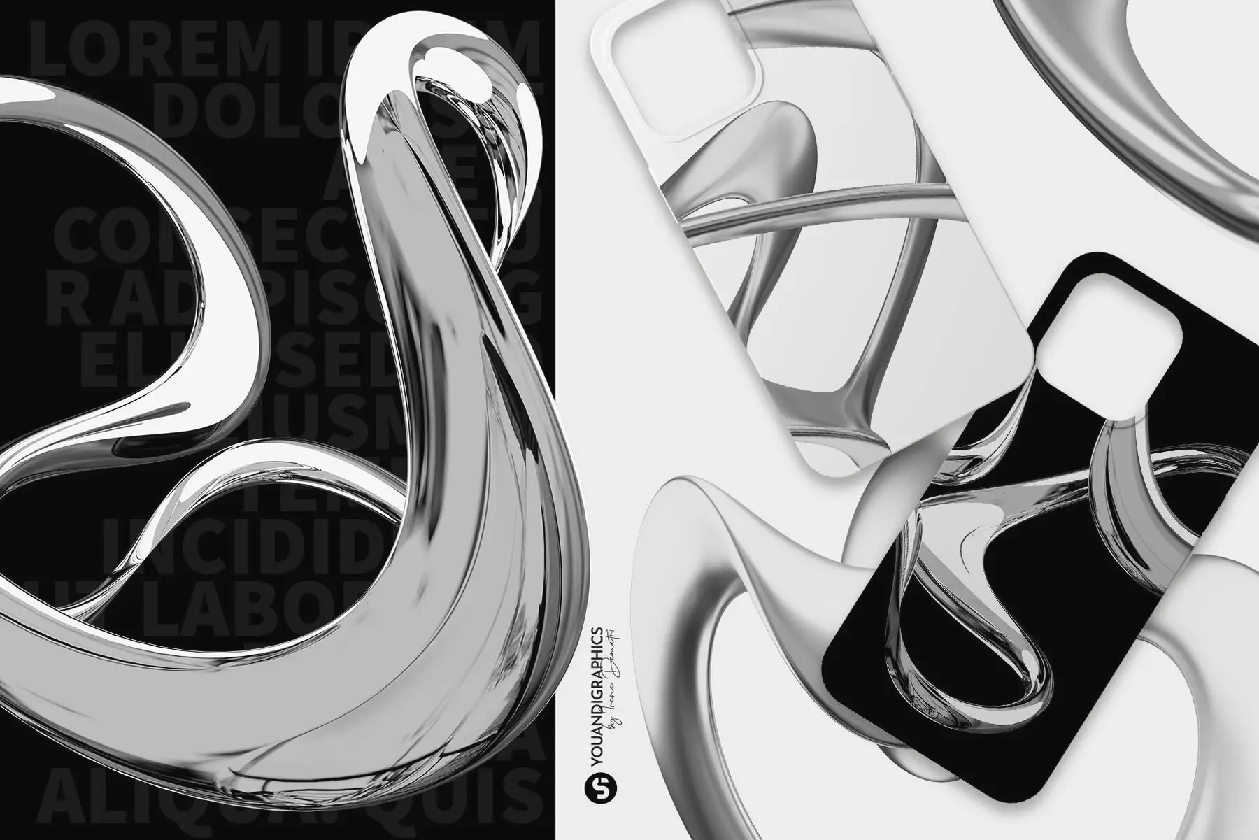 Liquid Chrome Abstract 3D Elements Objects - YouWorkForThem