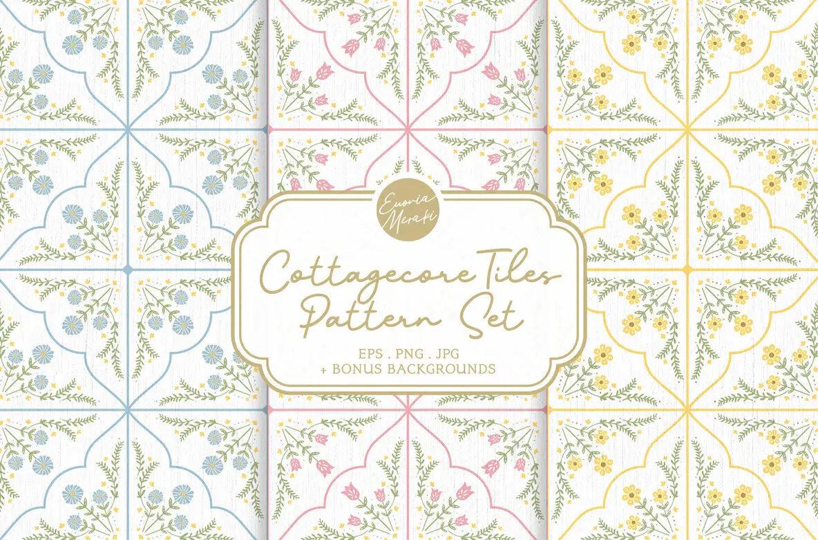 Cottagecore Tiles Pattern Set Graphics - YouWorkForThem
