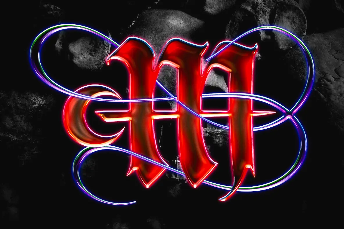 Neon Chrome Gothic Metal Text Effect - PSD Template Graphics Graphics ...