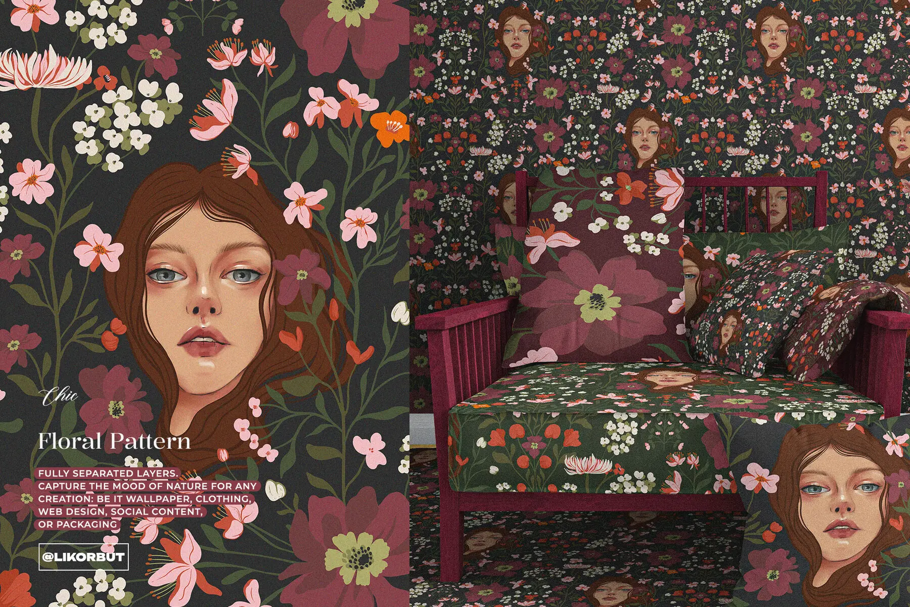 Nymph Art Nouveau Botanical Flower Pattern Patterns - YouWorkForThem