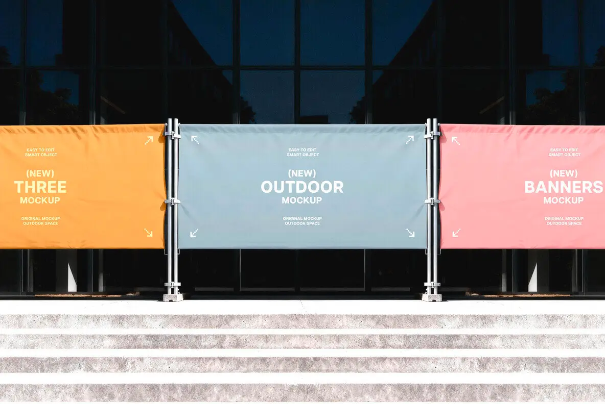 Three Outdoor Banners Mockup Mockups - YouWorkForThem