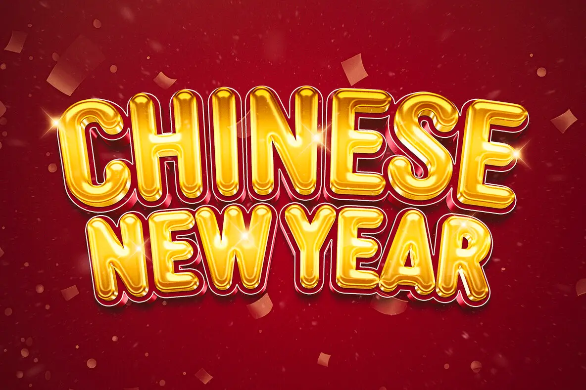 Chinese New Year Balloon Gold Text Effect - Festive PSD Template ...