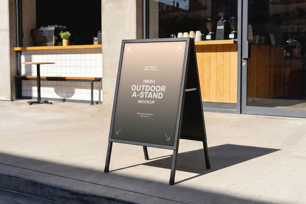 Coffee Shop A-Stand Signage Mockup Mockups - YouWorkForThem