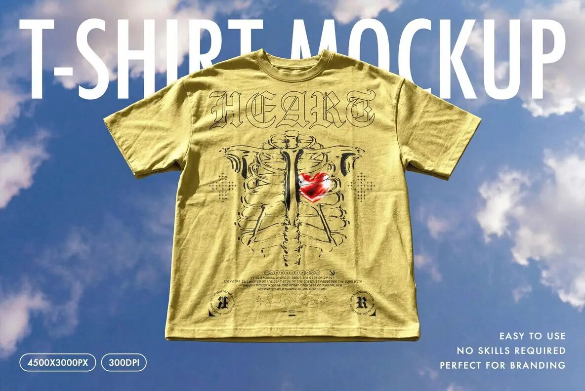 Floating T-Shirt Mockup on Sky Background Mockups - YouWorkForThem