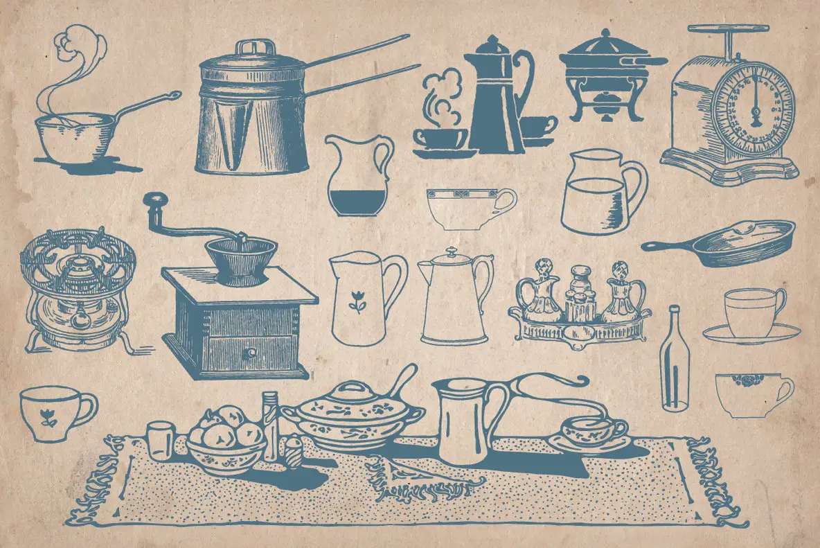 Vintage Kitchenware Elements Graphics - YouWorkForThem