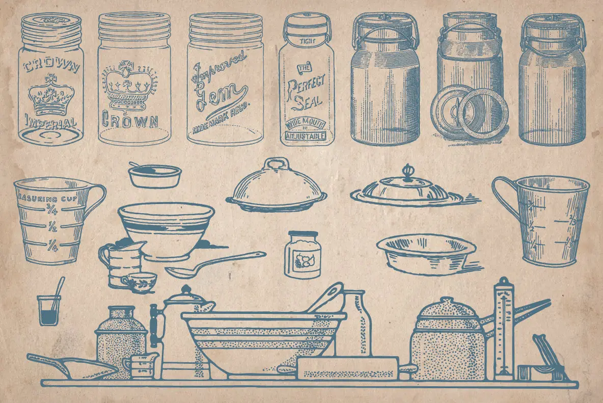 Vintage Kitchenware Elements Graphics - YouWorkForThem