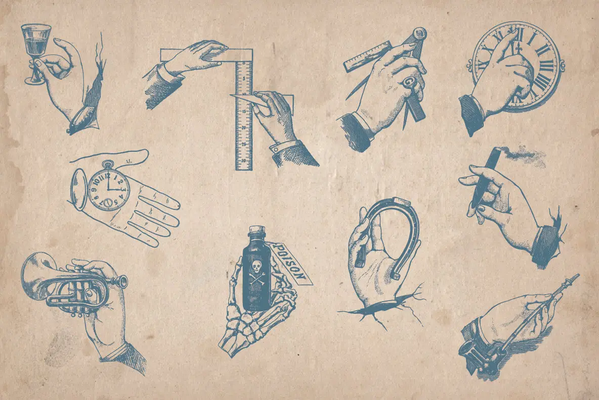 100 Vintage Hand Illustrations Graphics - YouWorkForThem