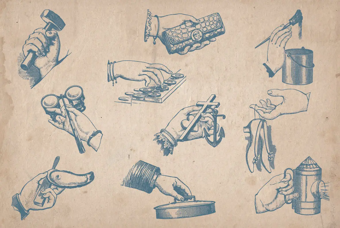 100 Vintage Hand Illustrations Graphics - YouWorkForThem