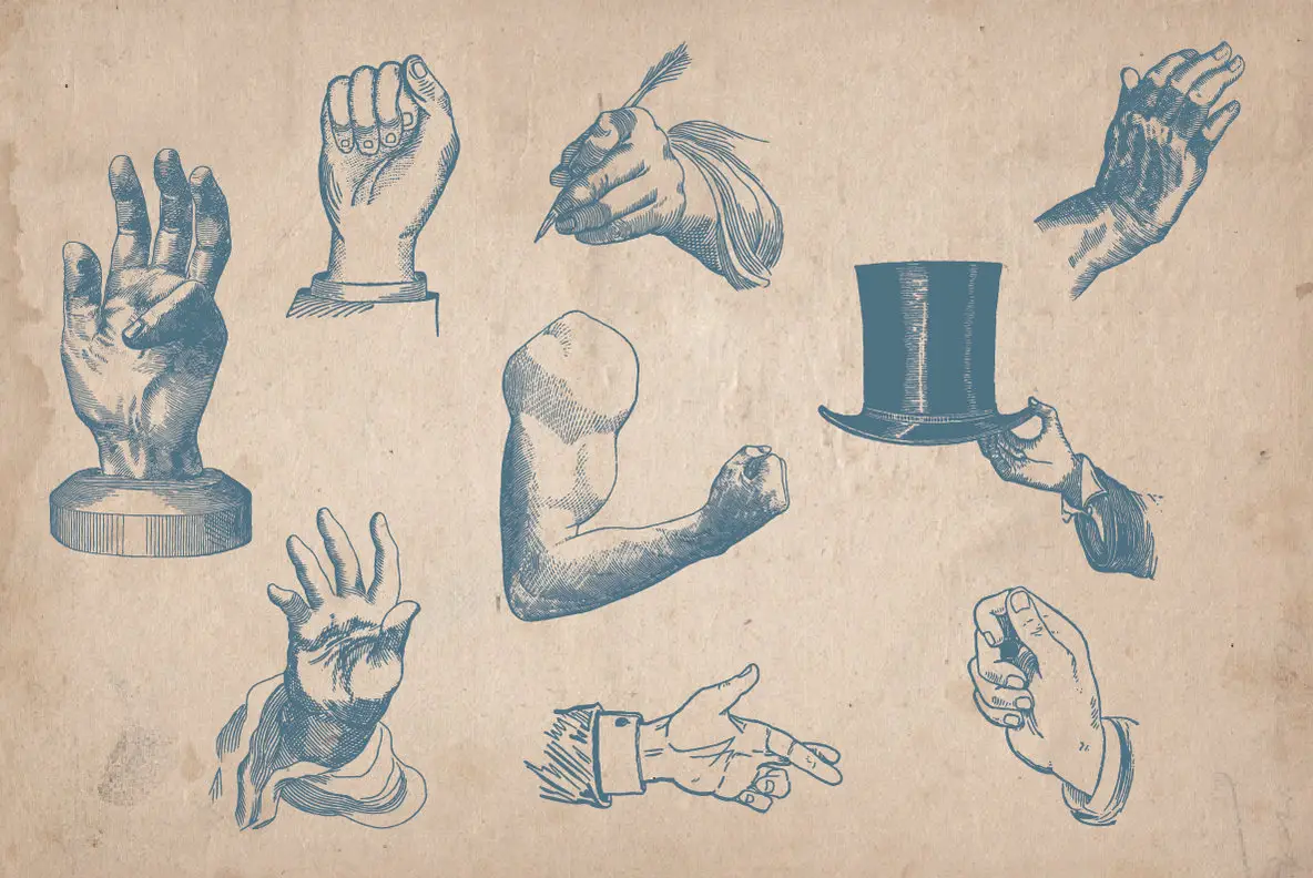 100 Vintage Hand Illustrations Graphics - YouWorkForThem