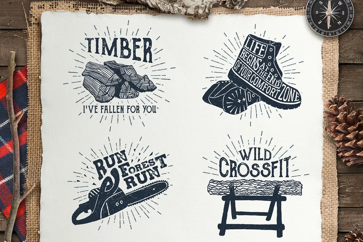 Lumberjack Vintage Badges 1 Illustrations - YouWorkForThem