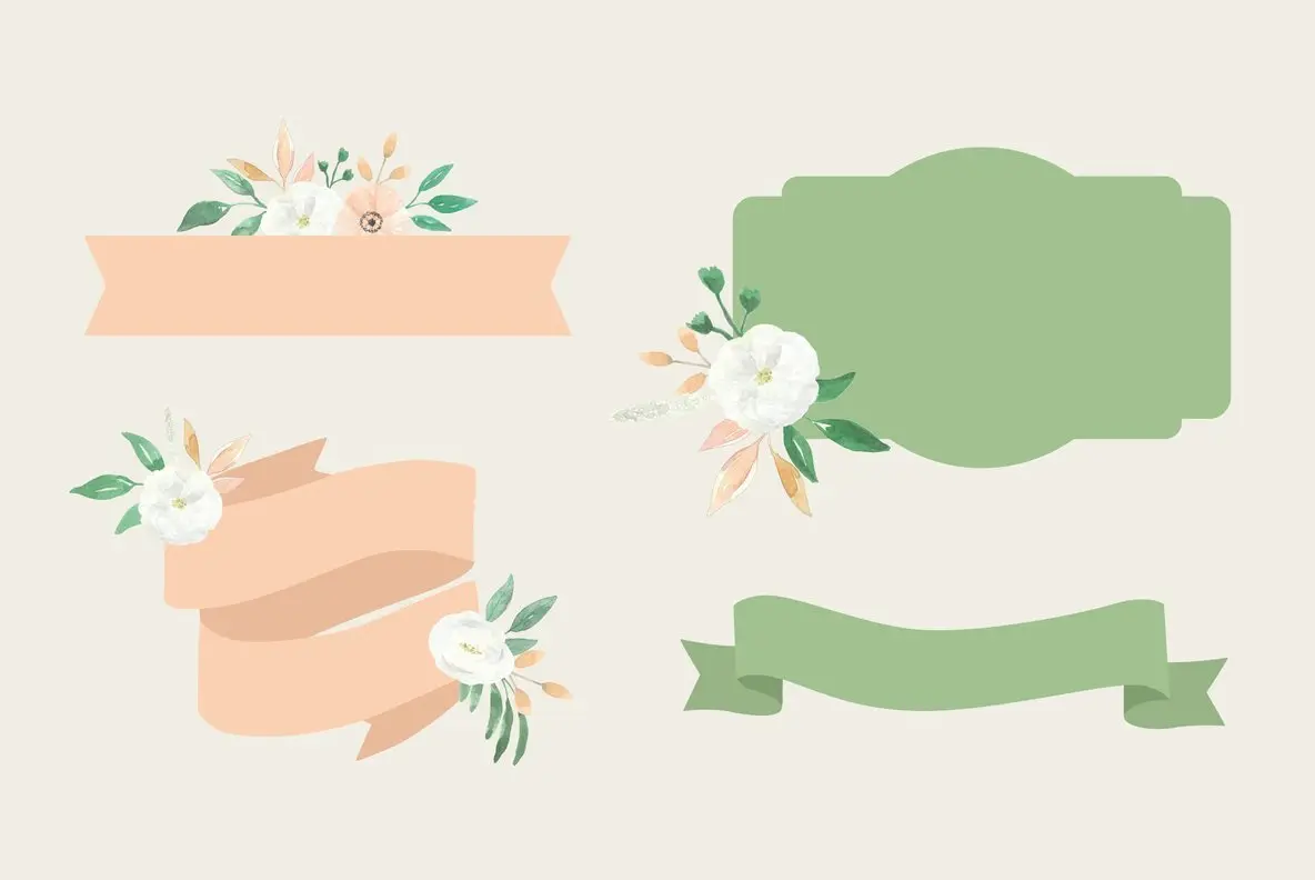 Peach Wedding Flowers Watercolor Package Graphics - YouWorkForThem