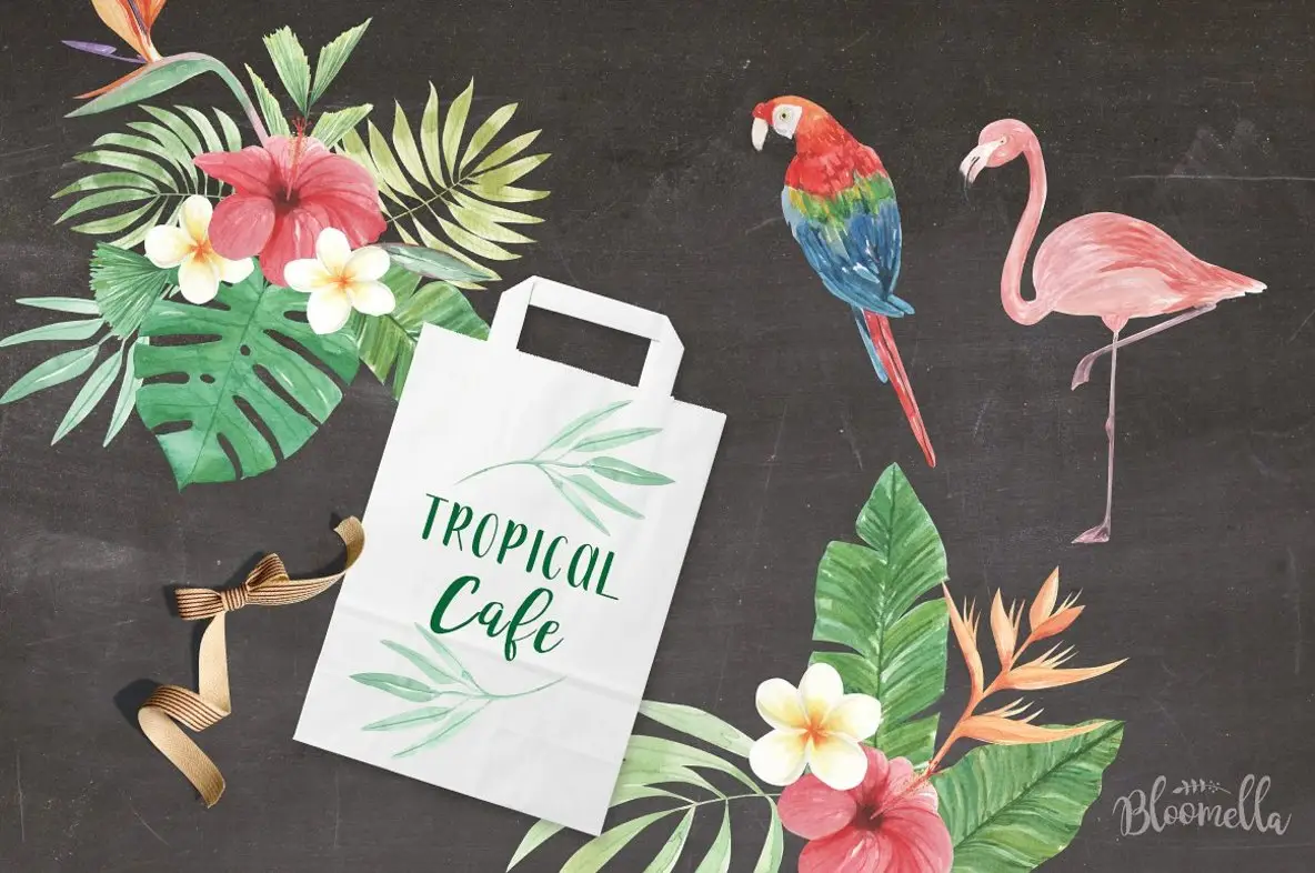 Tropical Elements Watercolor Package Nature - YouWorkForThem