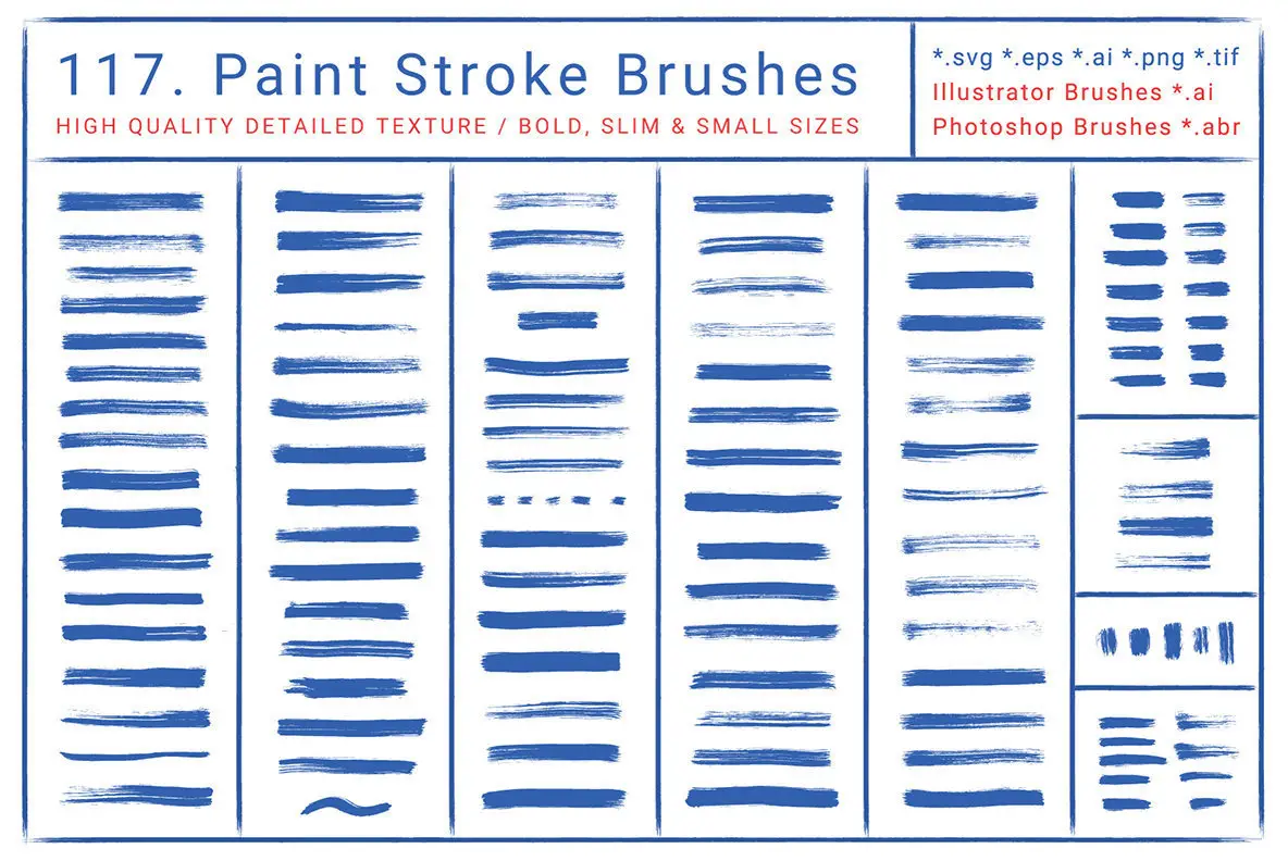 117 Paint Stroke Brushes for Illustrator Photoshop Graphics ...