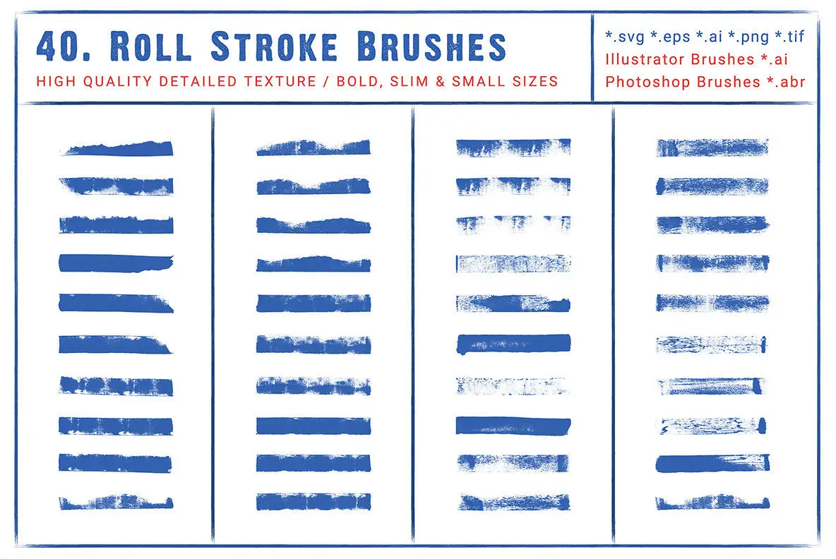 40 Roll Stroke Brushes for Illustrator Photoshop Graphics - YouWorkForThem