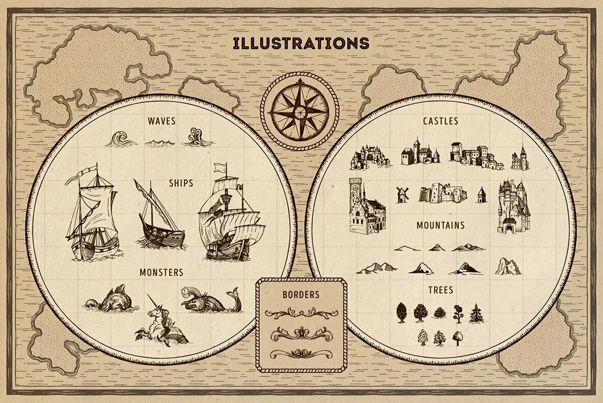 Magic Lands - Vintage Map Creator Graphics - YouWorkForThem