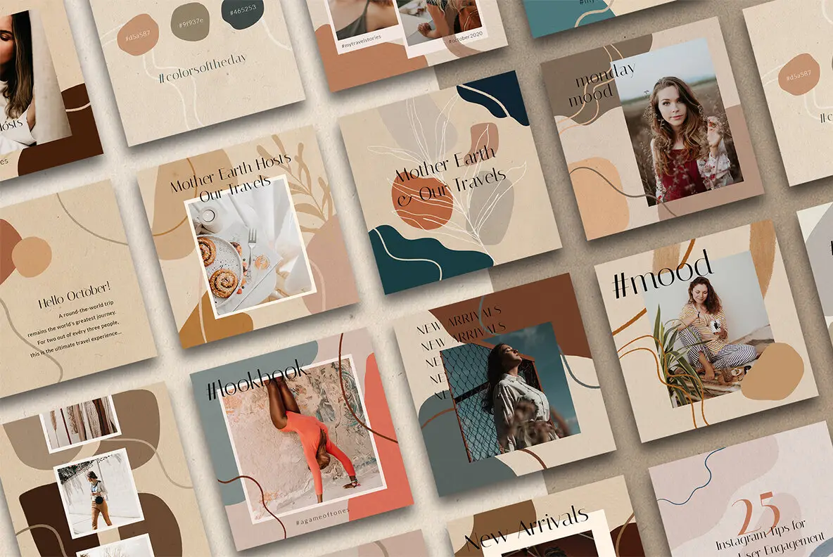 Natural Spring Graphics Elements With Instagram Templates Graphics ...