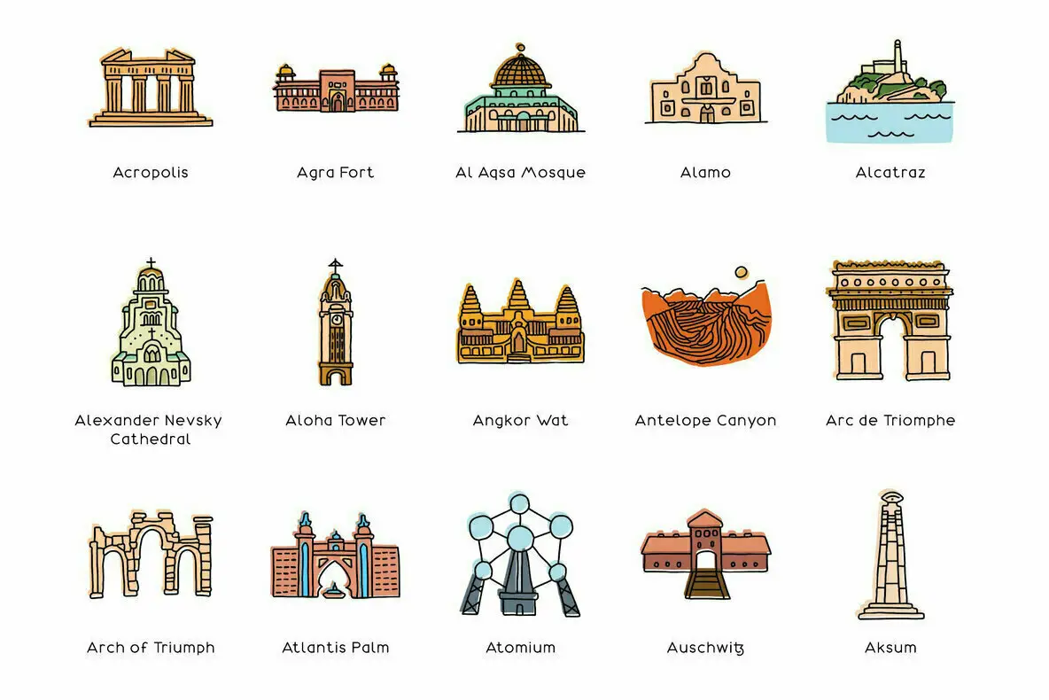 Hand Drawn World Landmarks Illustrations - YouWorkForThem