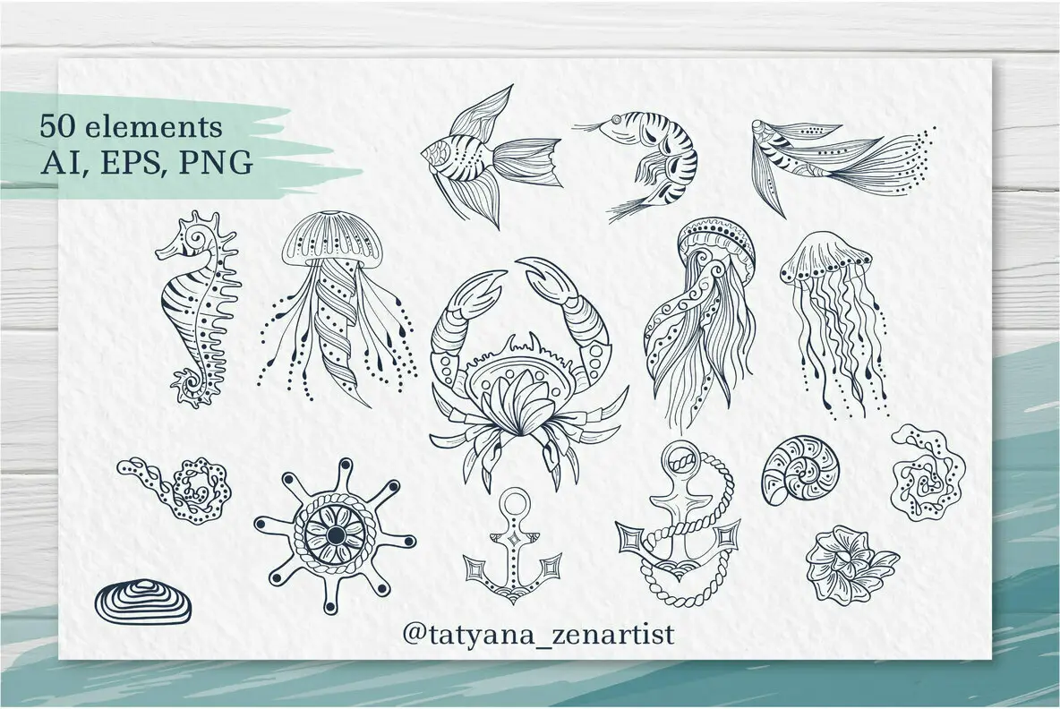 Abstract and Linear Marine Vector Collection Graphics - YouWorkForThem